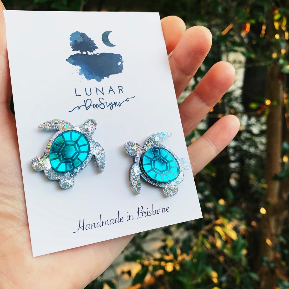 Taylor the Turtle Stud - Holographic Silver – Lunar DeeSigns